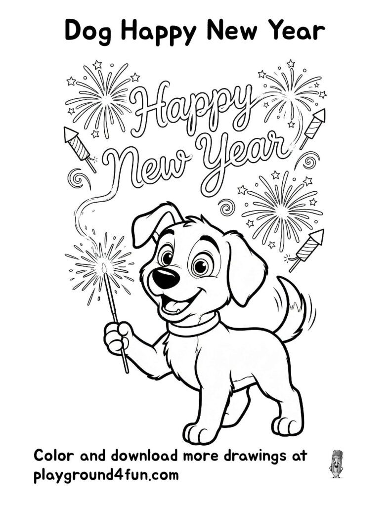 Dog Happy New Year Coloring Pages - free and printable